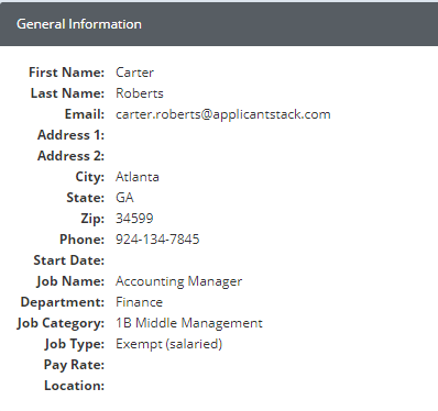 Hire Detail Page in ApplicantStack Onboard