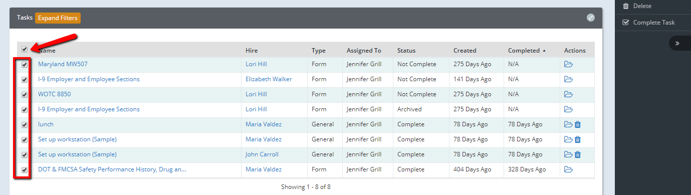 Task Tab in ApplicantStack Onboard