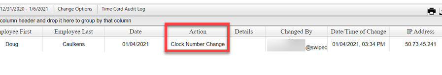 What Does "Clock Number Change" Mean on the Time Card Audit Log?