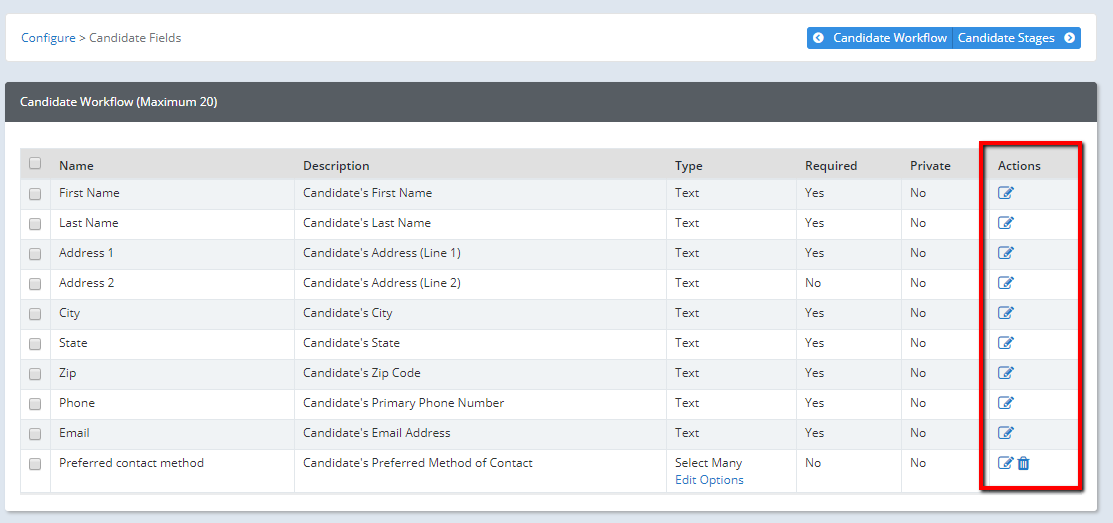 Configure - Candidate Fields