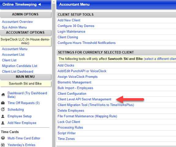 Client Level API Secret and REST API Info