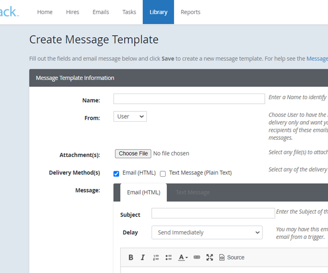 Library Tab in ApplicantStack Onboard