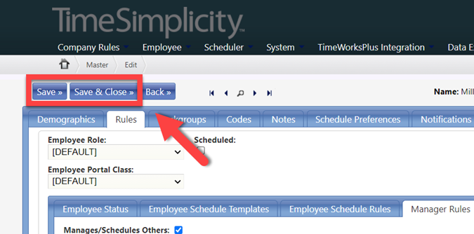 Set Up Managers in TimeSimplicity