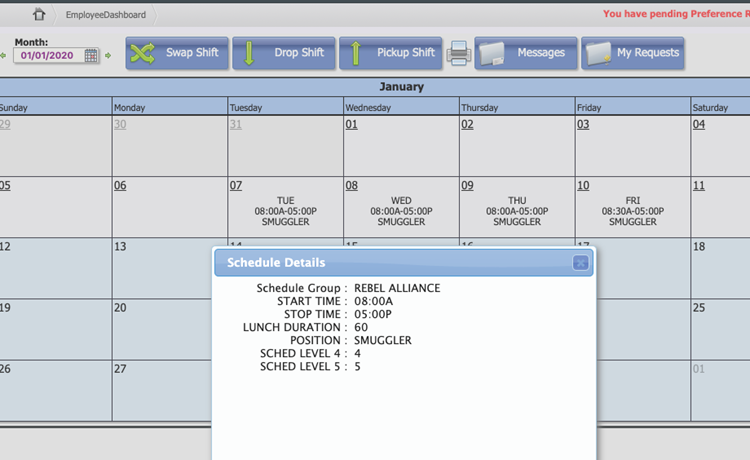Employee Portal Calendar Styling and Schedule Details