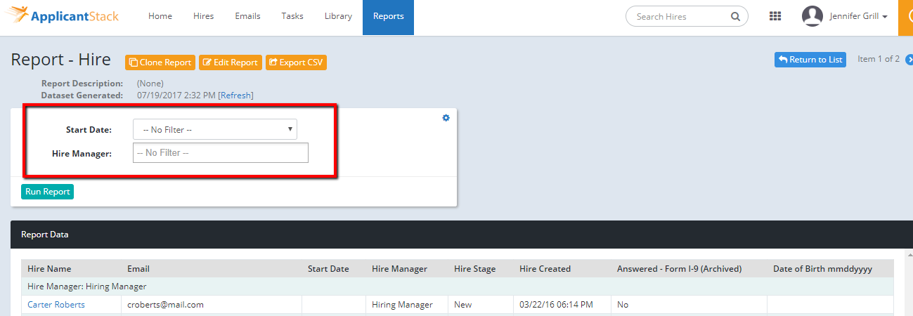 Reports Tab in ApplicantStack Onboard