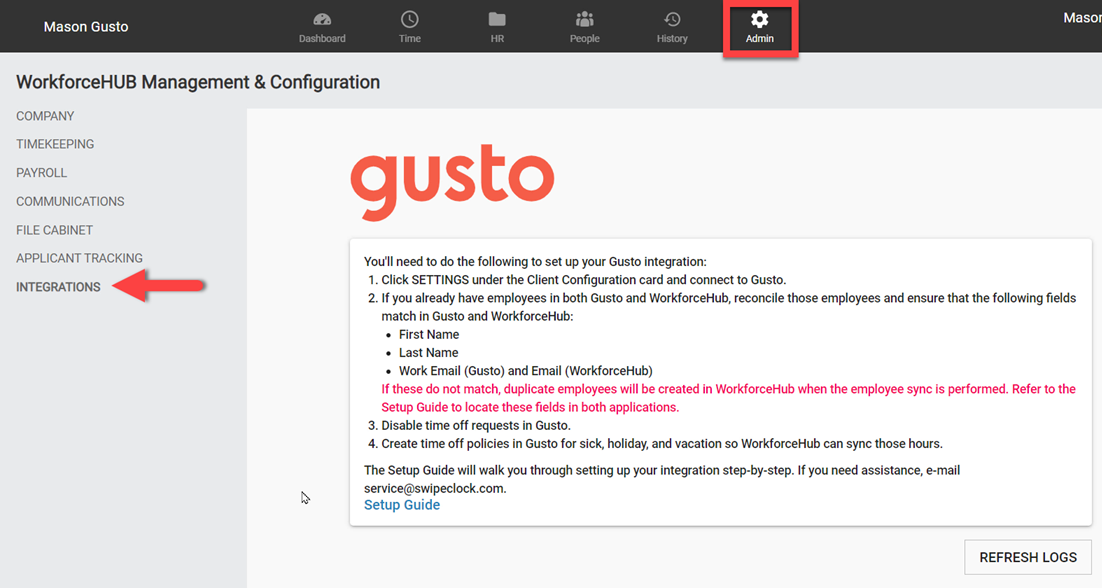 Gusto - WorkforceHub Integration Setup