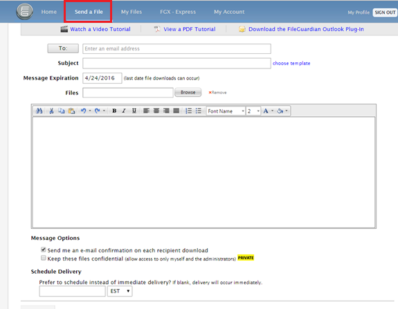 How do I send a secure file to a HUB employee?