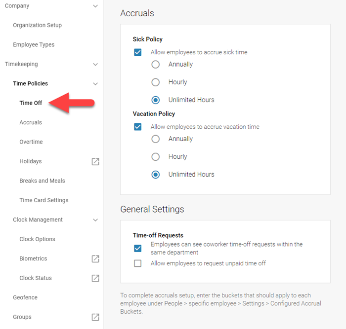 Basic Time Off Setup