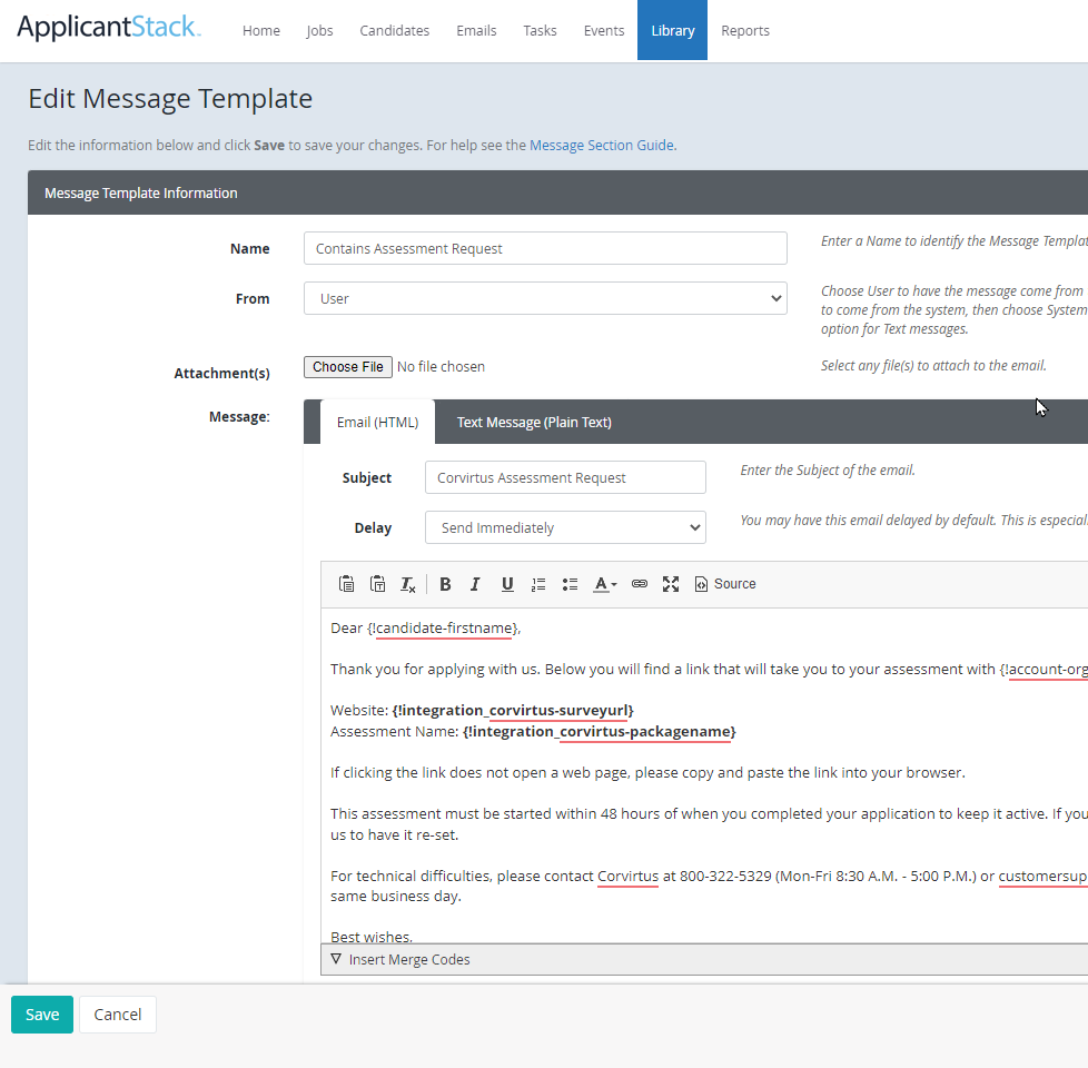 Library - Message Templates