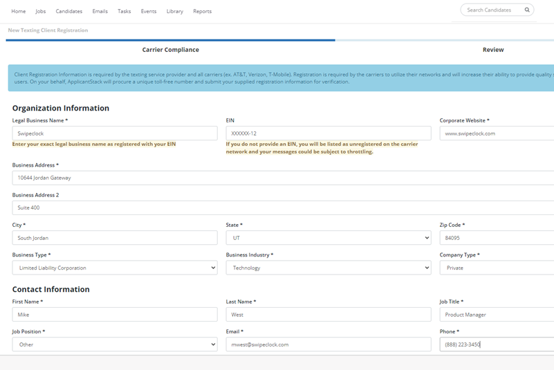 Activate Texting for ApplicantStack