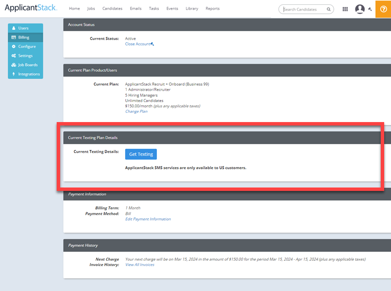 Activate Texting for ApplicantStack