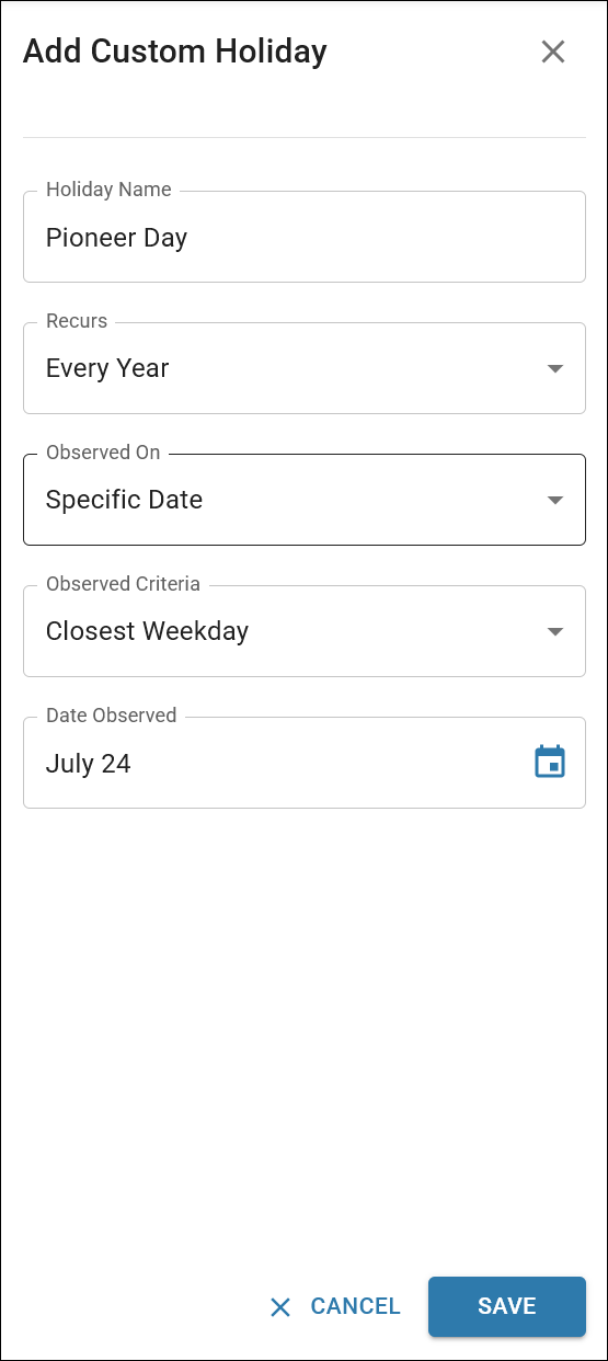 Create Custom Holiday